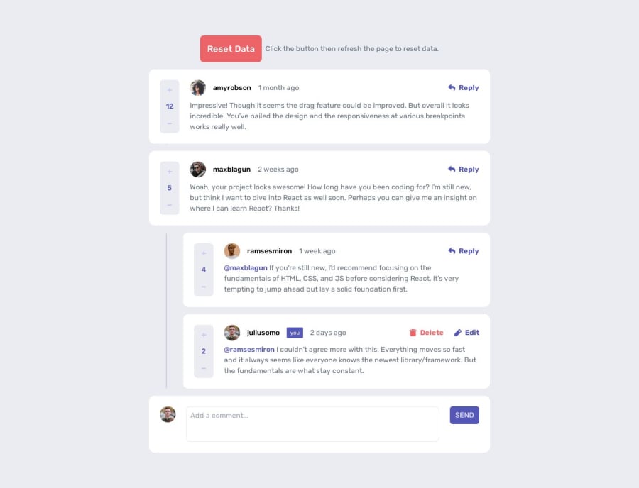 Frontend Mentor Interactive Comment Section React Js Tailwindcss