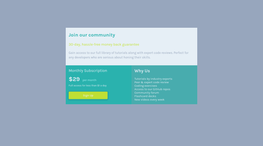 Frontend Mentor Single Price Grid Component Using Css Grid Coding