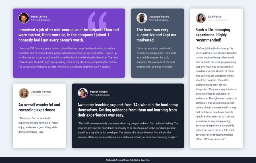 Frontend Mentor Responsice Testimonial Grid Section Coding Challenge