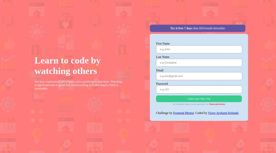 Frontend Mentor Responsive Sign Up Form Using Javascript Coding Challenge Solution