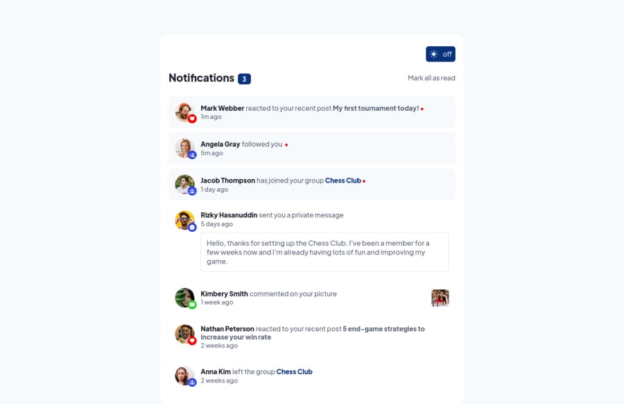 Frontend Mentor Notification Page Coding Challenge Solution