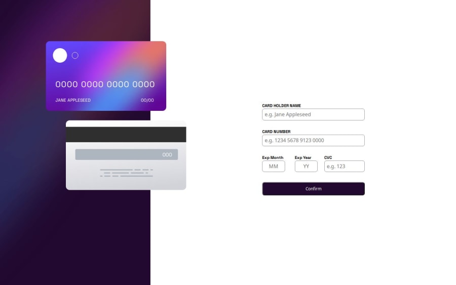 Frontend Mentor | Formatted card number input / animated thank-you ...