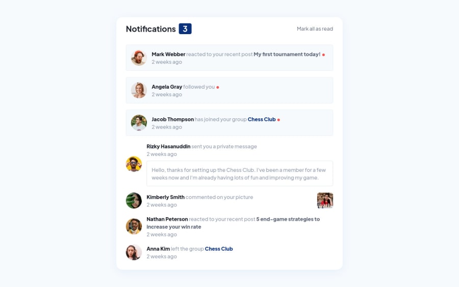 Frontend Mentor Responsive Notifcation Page Using Svelte And Flexbox Coding Challenge Solution