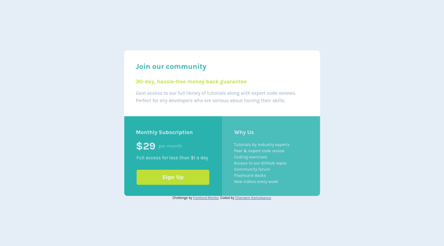 Frontend Mentor Single Price Grid Component Using Flexbox And Grid Coding Challenge Solution