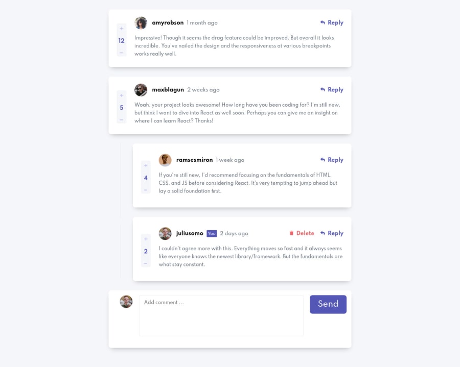 Frontend Mentor Interactive Comment Section Coding Challenge Solution