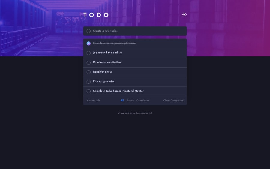 Frontend Mentor Todo App Using Sass And Vanilla Javascript Coding Challenge Solution