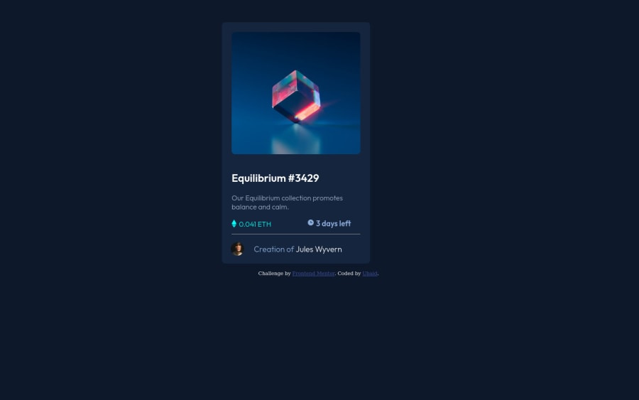 Frontend Mentor Nft Preview Card Component Using Html And Css Coding Challenge Solution