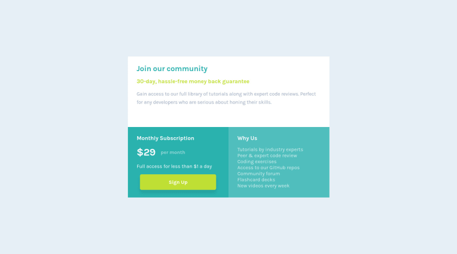Frontend Mentor Single Price Grid Component Using Html And Css Coding