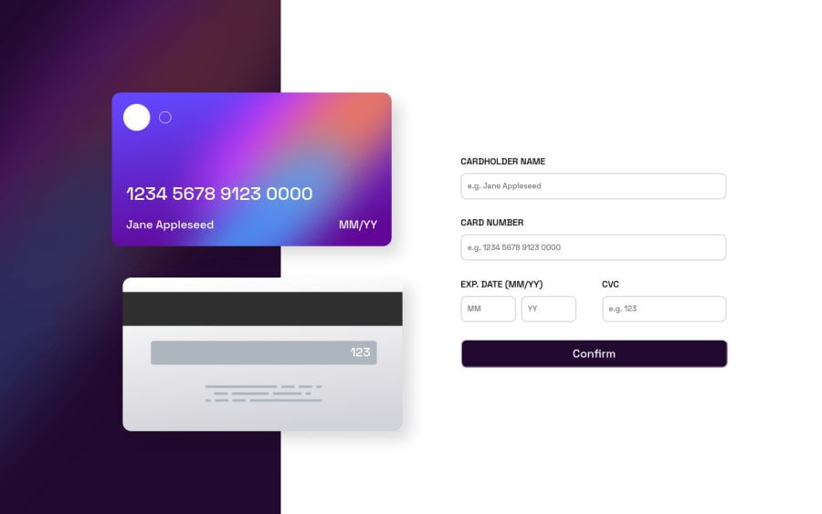 Frontend Mentor | Interactive credit card form, first time using js coding challenge solution