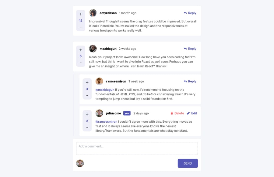 Frontend Mentor Interactive Comments Frontend Mentor Coding Challenge