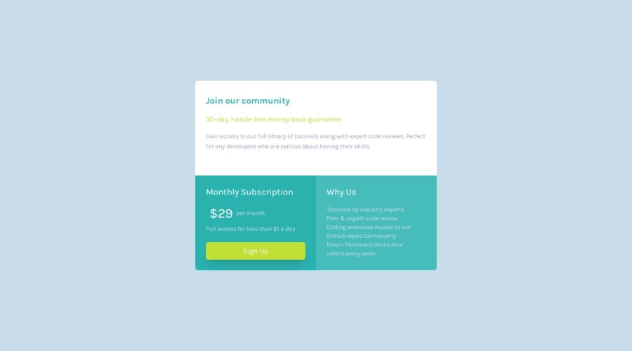 Frontend Mentor Single Price Grid Component Built Using Html And Tailwind Css Coding