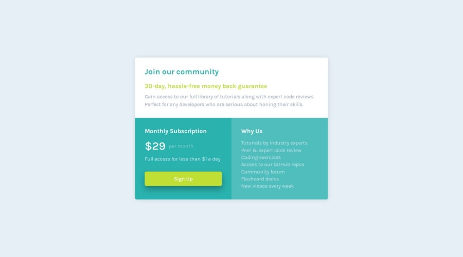 Frontend Mentor A Simple Single Price Grid Component Using Css Grid Coding Challenge Solution