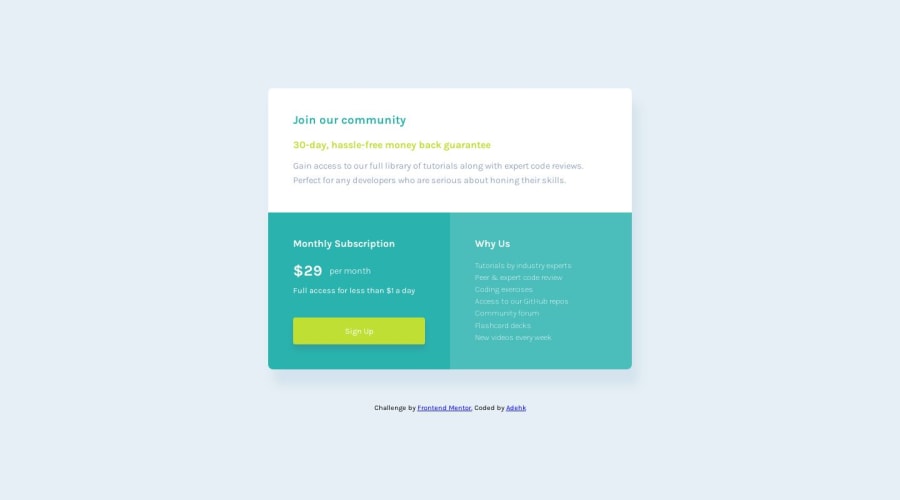 Frontend Mentor Responsive Single Price Grid Component Master Using Css Grid Coding Challenge