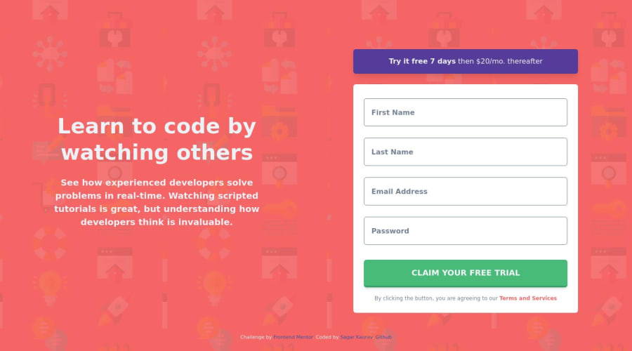 Frontend Mentor Intro Component With Sign Up Form With Tailwindcss And Vanilla Css Coding