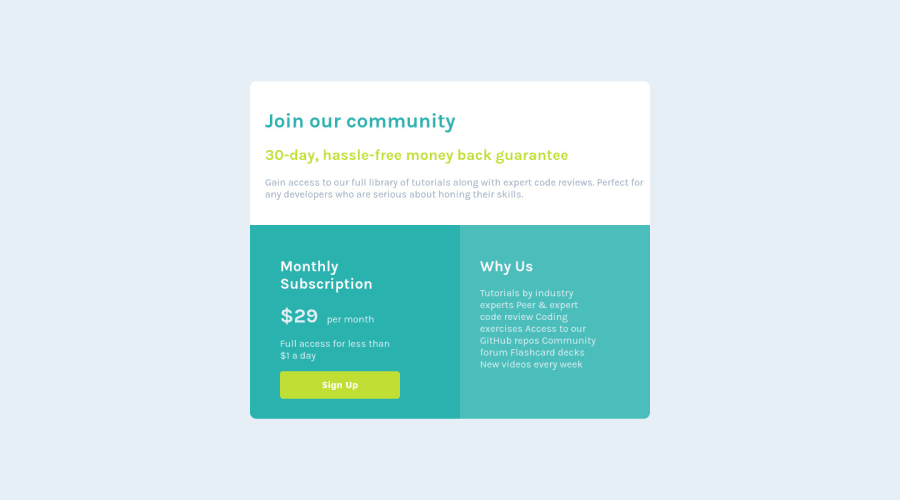 Frontend Mentor Single Price Grid Component Coding Challenge Solution