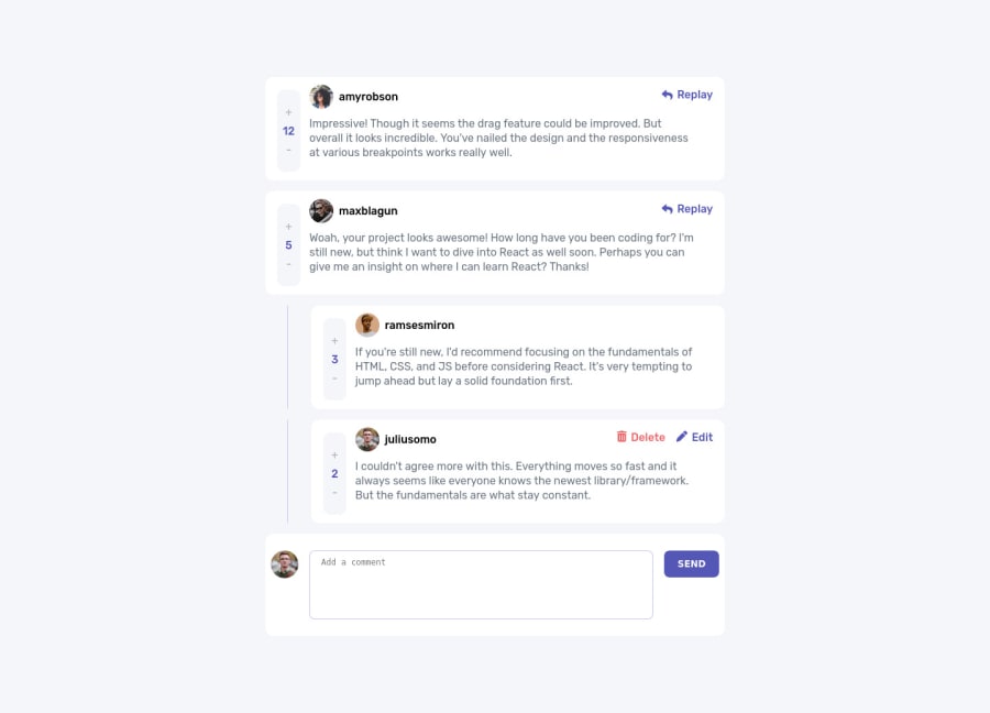 Frontend Mentor Comments Section React Js Front End And Php Mysql Api Back End Coding
