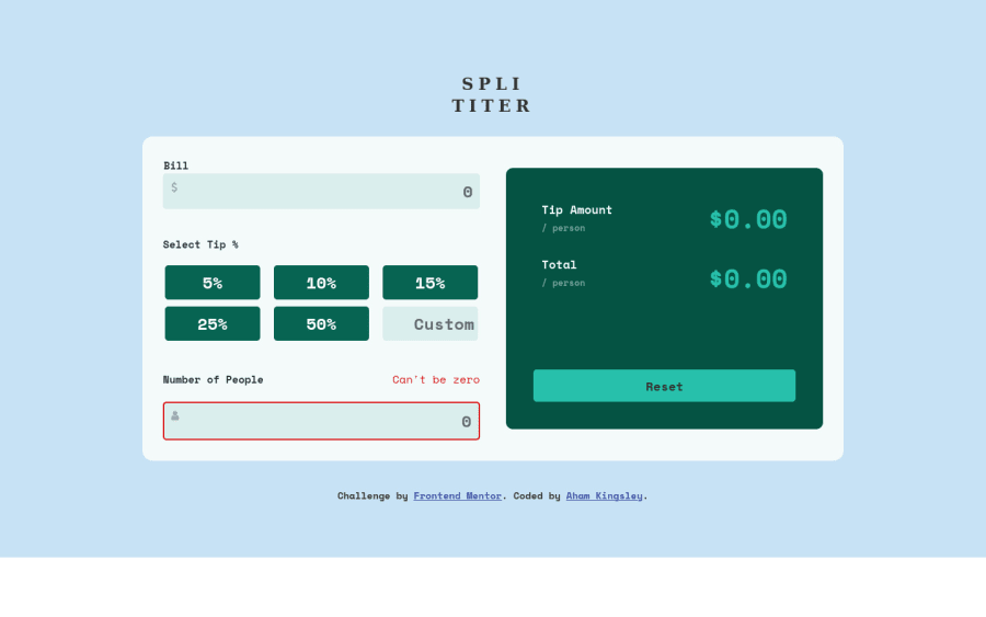 Frontend Mentor Tip Calculator Using Css Flexbox And Vue Js Coding Challenge Solution