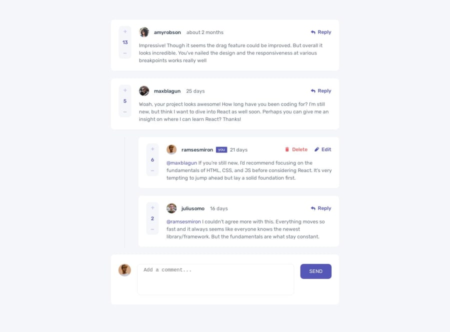 Frontend Mentor Interactive Comment Section Built In React With Firebase Coding Challenge