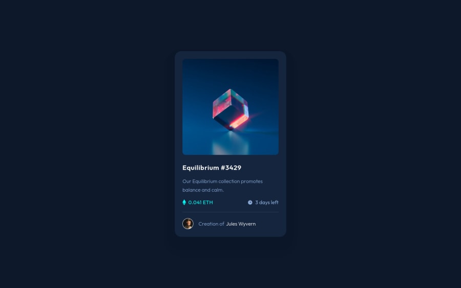 Frontend Mentor Nft Preview Card Using Html And Css Coding Challenge Solution