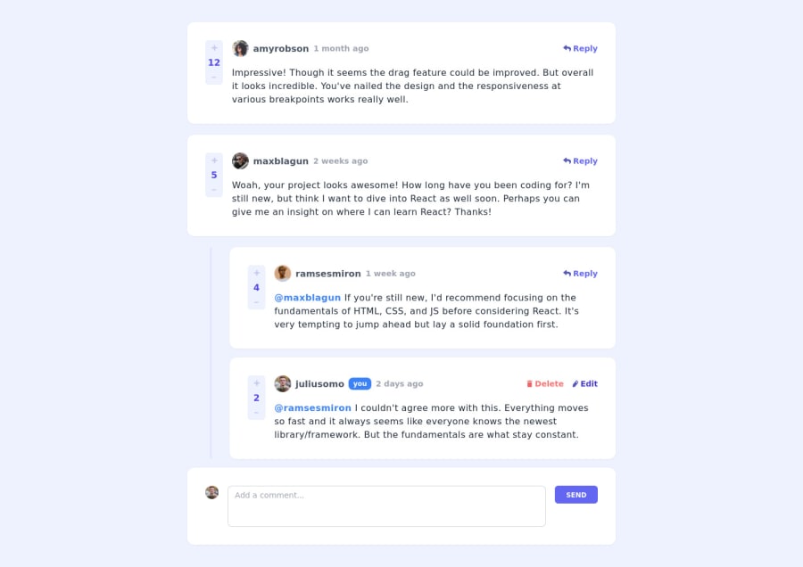 Frontend Mentor Interactive Comments Section Using Nextjs And