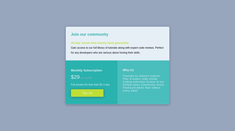 Frontend Mentor Single Price Grid Component Coding Challenge Solution