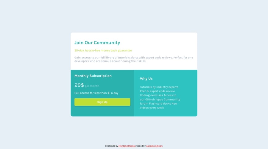 Frontend Mentor Responsive Single Price Grid Component Using Html And