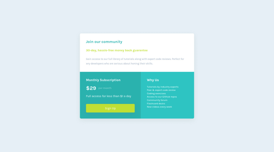 Frontend Mentor Single Price Grid Component Coding Challenge Solution