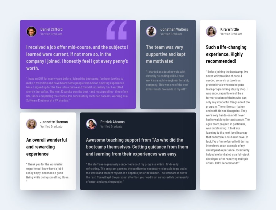 Frontend Mentor Responsive Testimonial Grid Section With Css Grid
