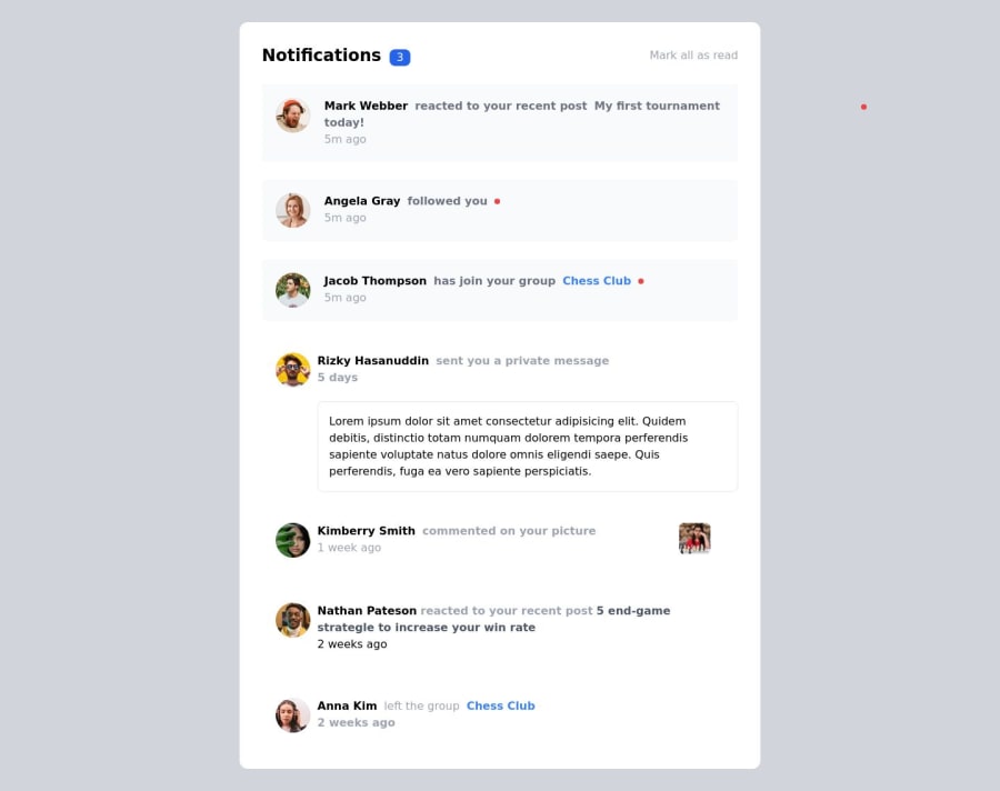 Frontend Mentor Notification Social Media Coding Challenge Solution