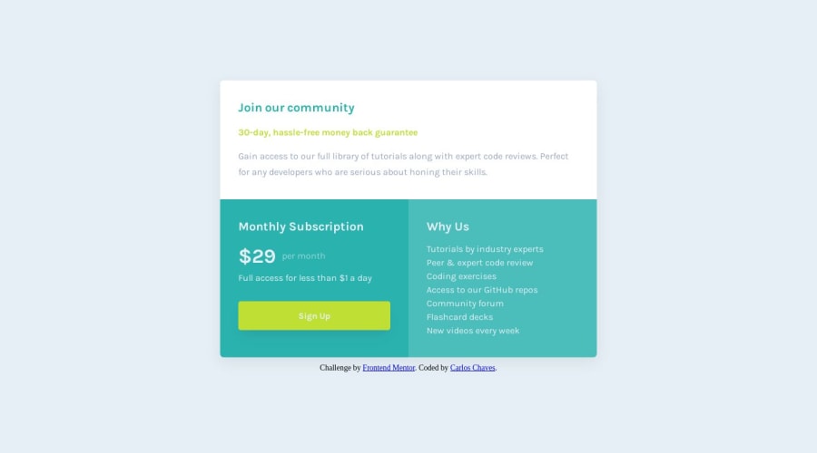 Frontend Mentor Single Price Grid Component Using Grid Layout And