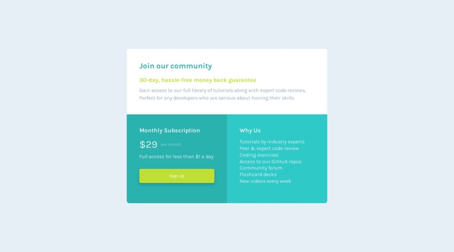 Frontend Mentor Single Price Grid Component Master Coding Challenge