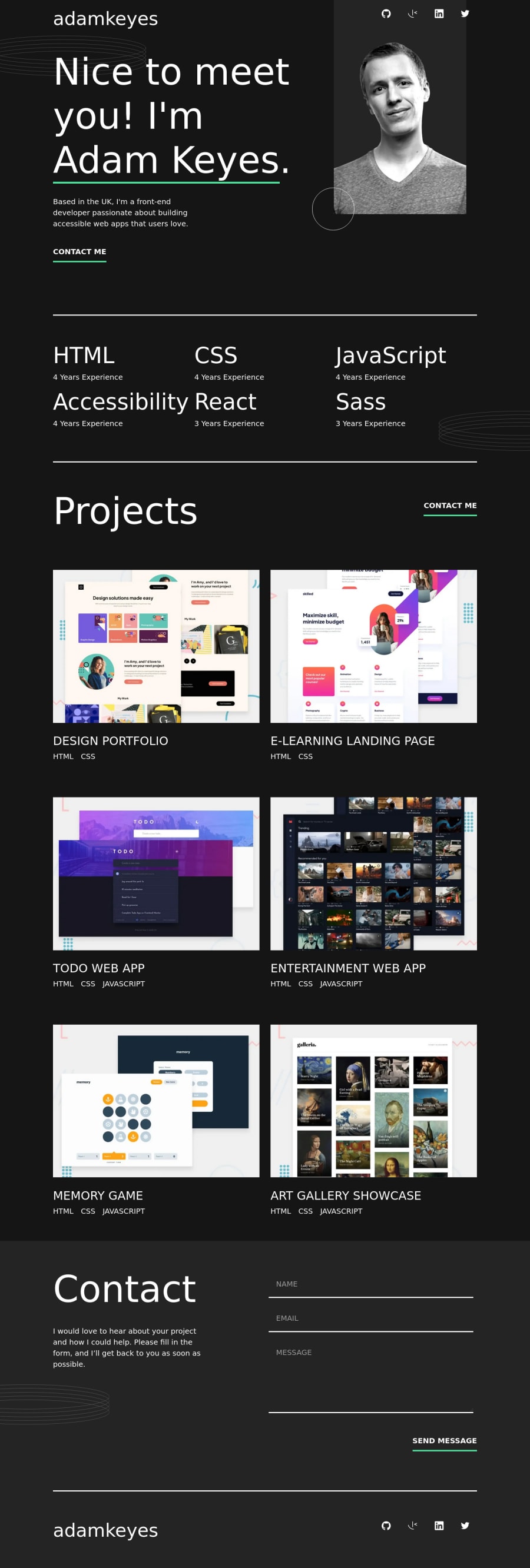 Frontend Mentor Single Page Developer Portfolio Coding Challenge Solution