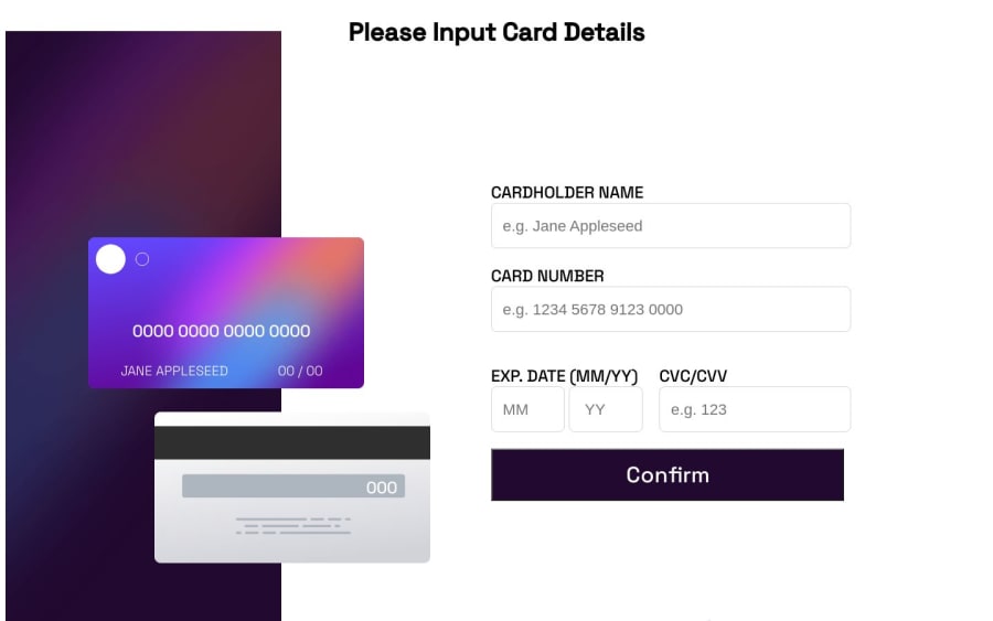 Frontend Mentor Interactive Card Detail Form Using Javascript And Css