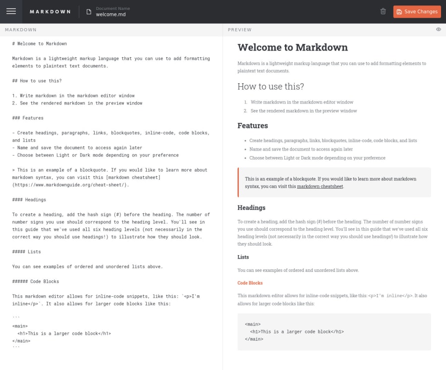 Frontend Mentor Responsive In Browser Markdown Editor With Reactjs And Sass Coding Challenge