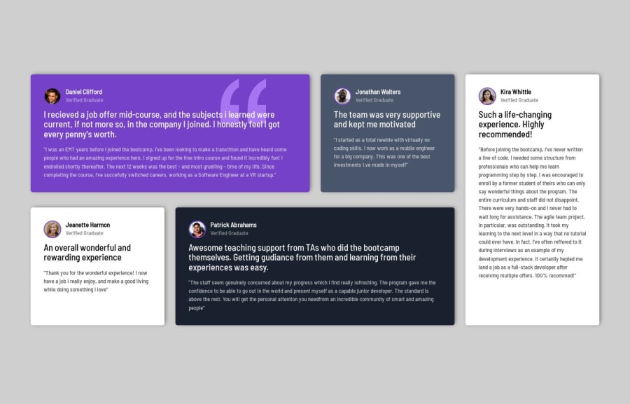 Frontend Mentor Responsive Testimonial Grid Using Css Grid Coding