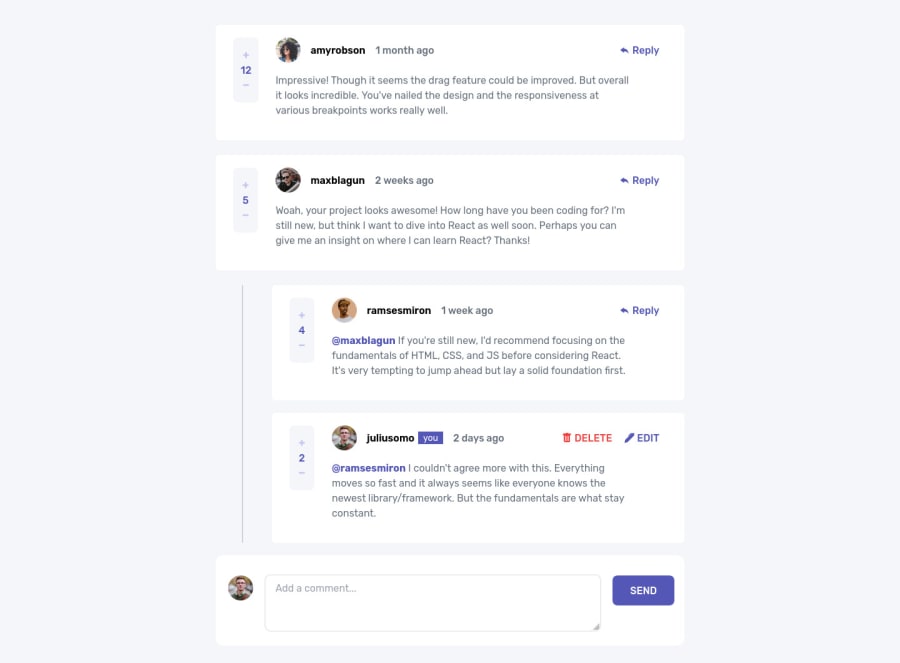 Frontend Mentor Responsive Interactive Comment Section Coding