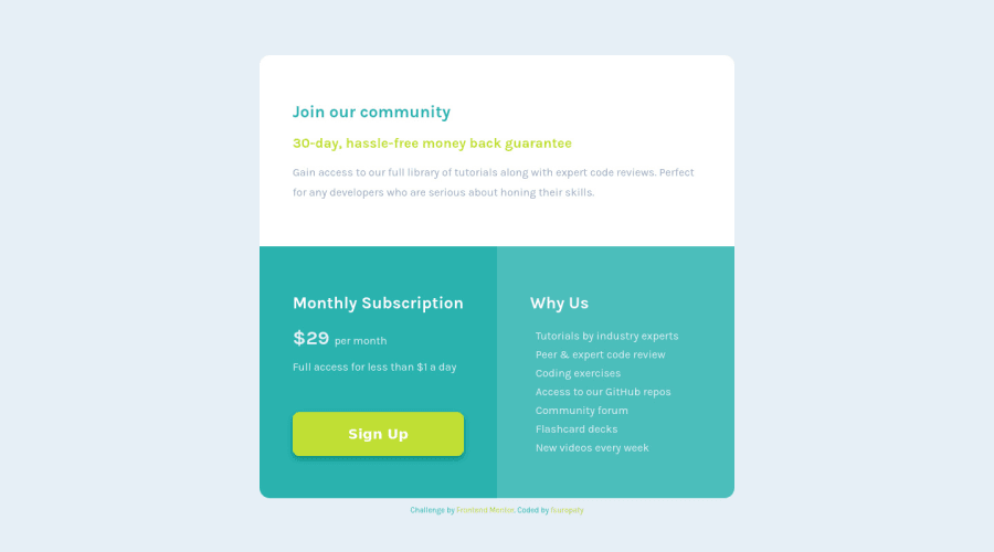 Frontend Mentor Single Price Grid Component Challenge Using Html Css Coding Challenge Solution