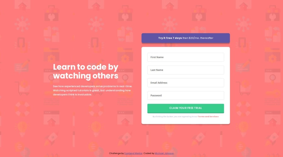 Frontend Mentor Intro Signup W Vanilla Js And Sass Coding Challenge
