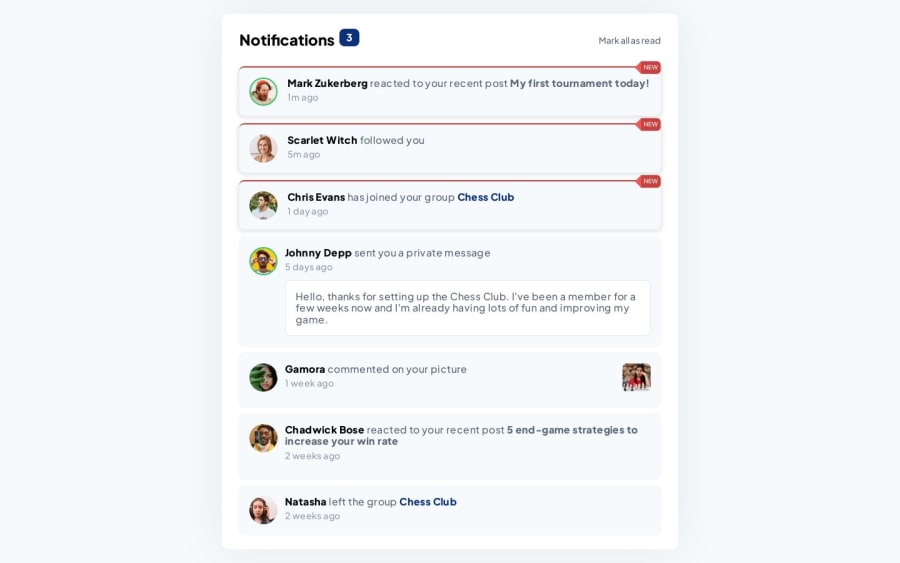 Frontend Mentor Responsive Notification Page Using Tailwind Css And Vanilla Js Coding
