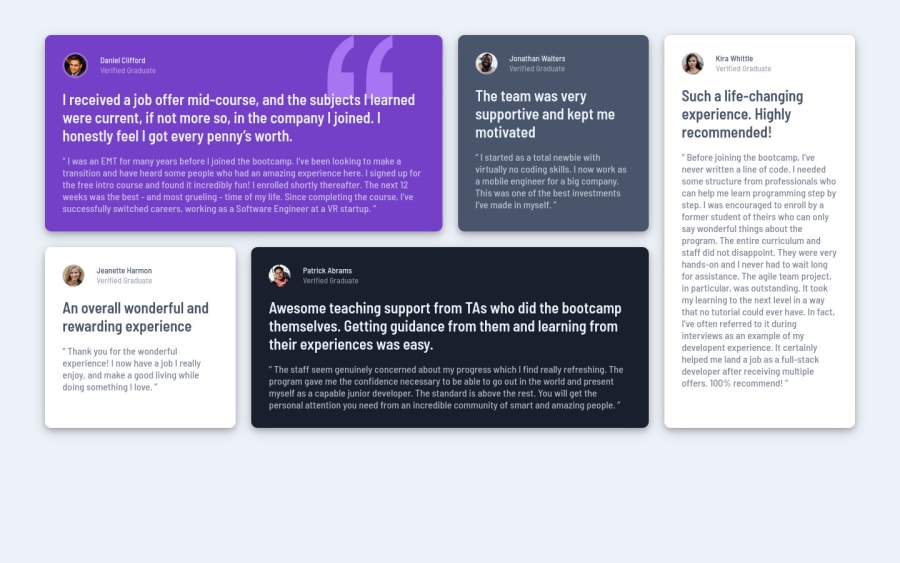 Frontend Mentor Responsive Testimonial Grid Section Using Css Coding Challenge Solution