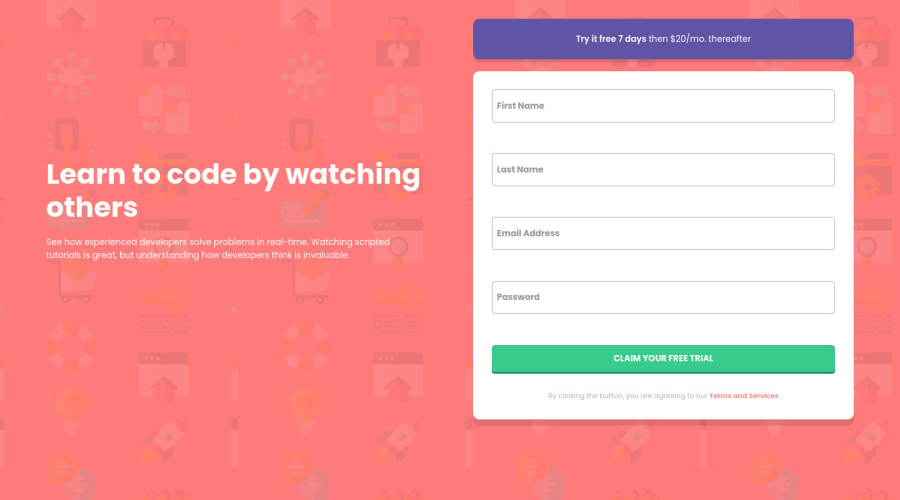 Frontend Mentor Responsive Intro Signup Form Flex Coding Challenge