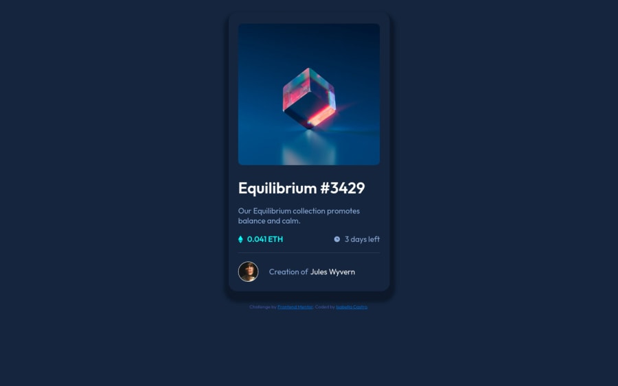 Frontend Mentor Nft Preview Card Component With Html And Css Coding Challenge Solution
