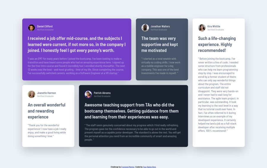 Frontend Mentor Testimonial Section With Css Grid Coding Challenge