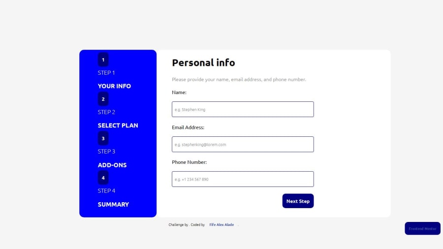 Frontend Mentor Multi Step Form Main Coding Challenge Solution