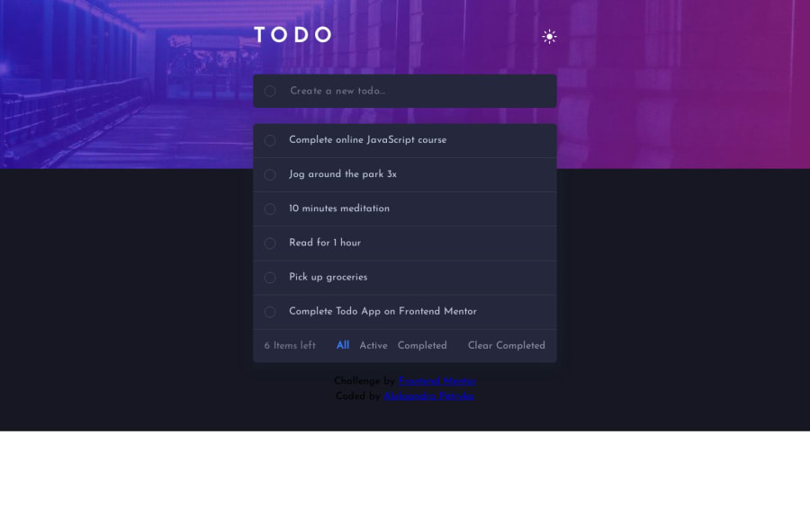 Frontend Mentor Todo App Using React With Typescript Coding Challenge Solution