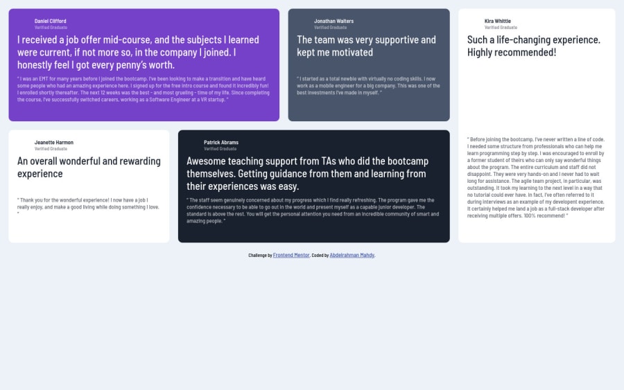 Frontend Mentor Testimonials Grid Section Using Css Grid Coding