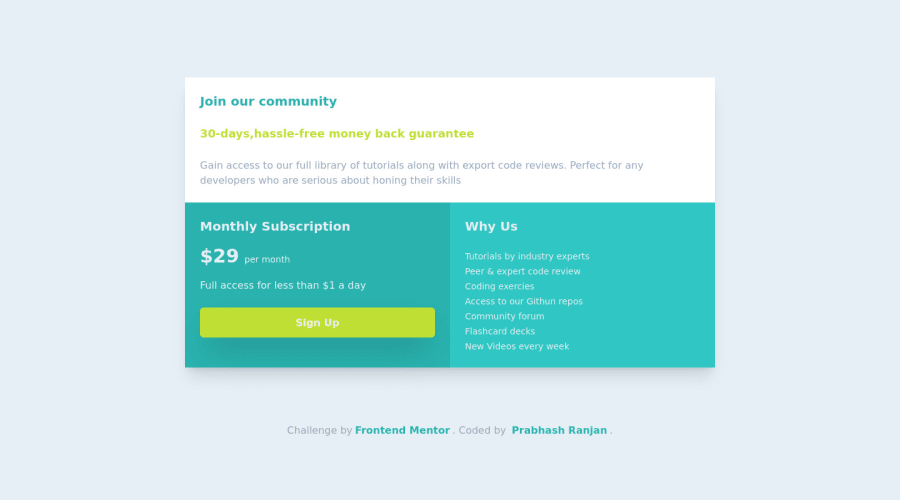 Frontend Mentor Single Price Grid Comp Using React Tailwindcss Coding Challenge Solution