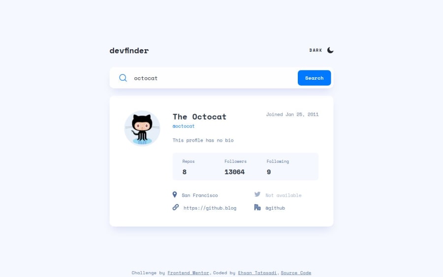 Frontend Mentor Github User Search App Nextjs React Tailwind React Query Coding