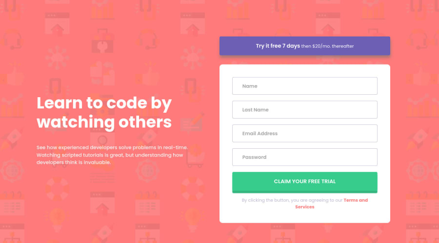 Frontend Mentor Resposive Signup Component Using Vanilla Js Coding Challenge Solution