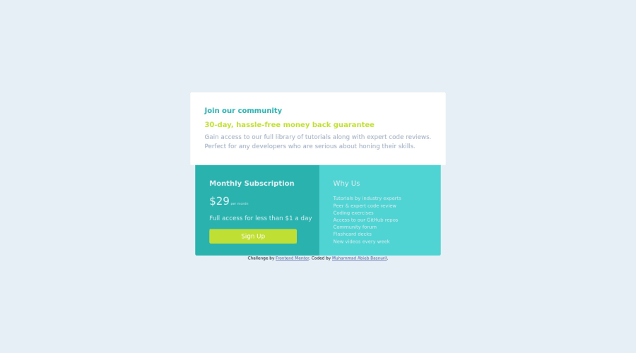 Frontend Mentor Single Price Grid With Flexbox Coding Challenge Solution